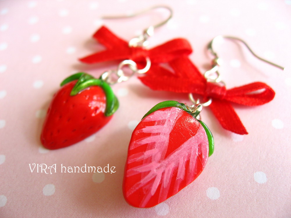 Kawaii Cute Realistic Strawberry With Bowknot Earrings on Luulla